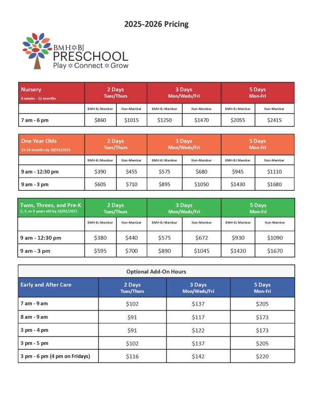 Pricing - BMH-BJ Preschool